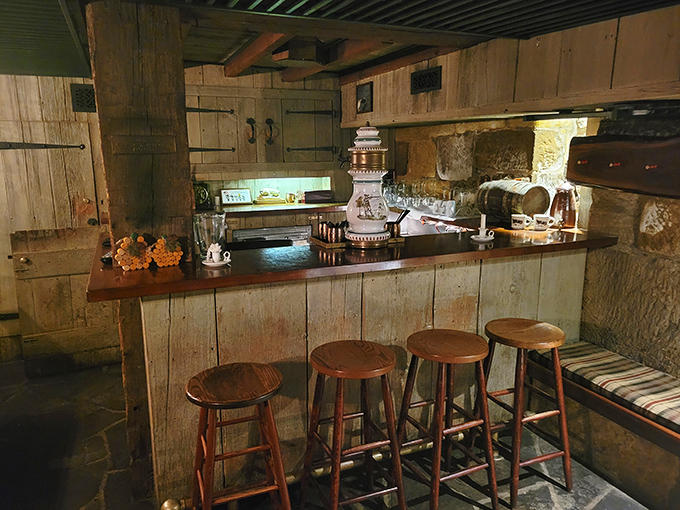 The rustic bar area offers a more casual perch for sampling the tavern's offerings&mdash;proof that history doesn't have to be stuffy to be authentic.