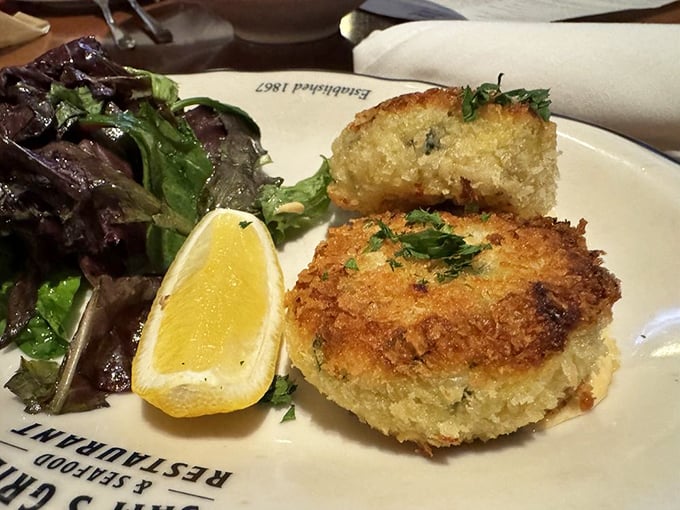 Crab cakes with the perfect ratio of crab to cake&mdash;mostly crab, just enough cake to hold the party together.