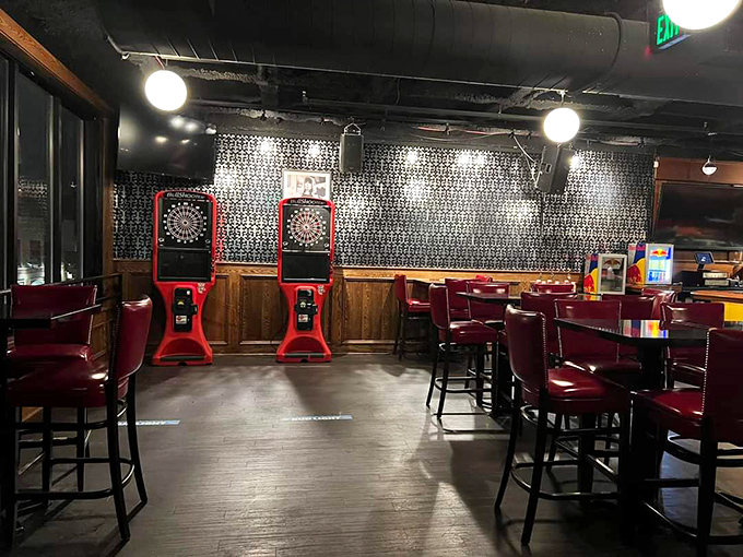 Electronic dart boards stand ready for friendly competition &ndash; because nothing settles a debate about the best burger topping like a game of 301.