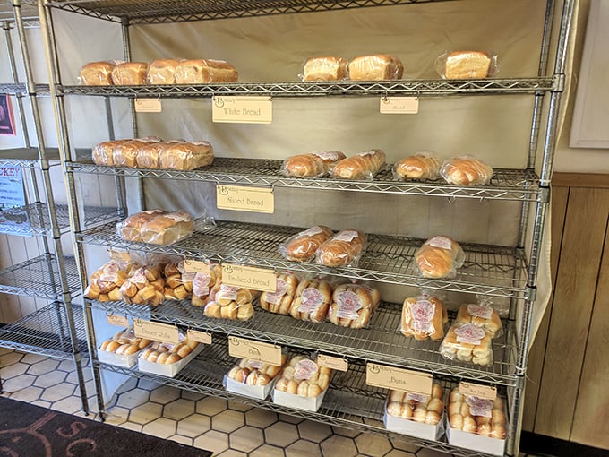Bread heaven exists, and it's on these metal shelves. From sandwich loaves to dinner rolls, carb lovers need look no further.