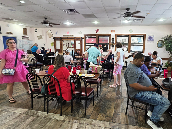 Happy diners scattered throughout the dining room, each lost in their own personal comfort food reverie experience.