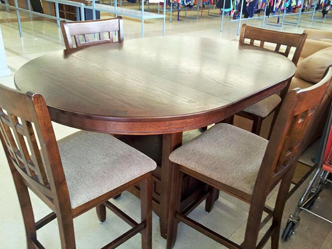 This dining set has hosted countless family dinners and is ready for yours. Solid wood craftsmanship that's outlasted several IKEA catalogs.