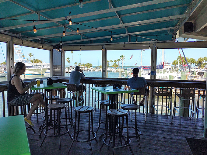High-top tables with million-dollar views. Some restaurants charge for the food; here, the scenery comes complimentary with every bite.