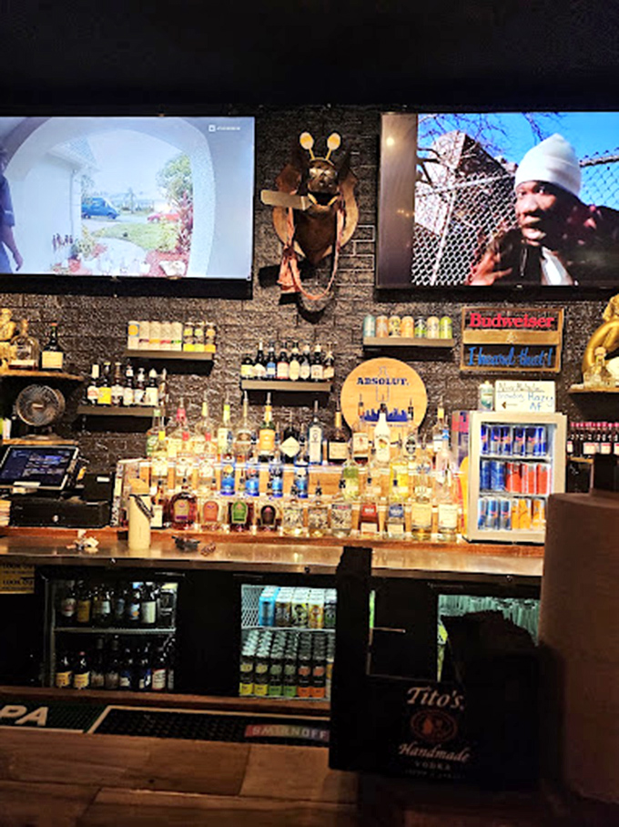 A well-stocked bar ensures that every pizza pairing preference finds its perfect match in liquid form tonight.