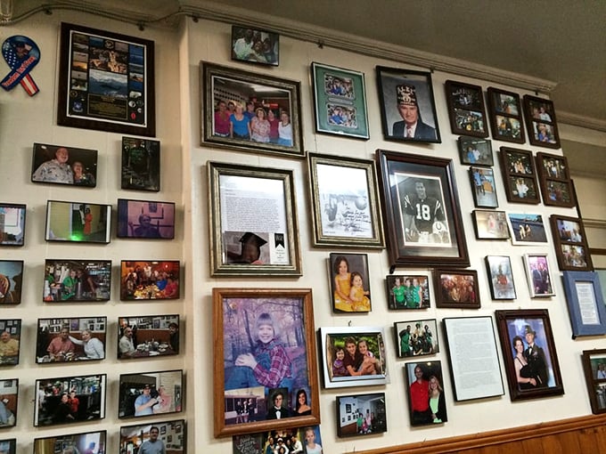 Family photos covering the walls tell decades of stories, making every customer feel like part of the extended family.