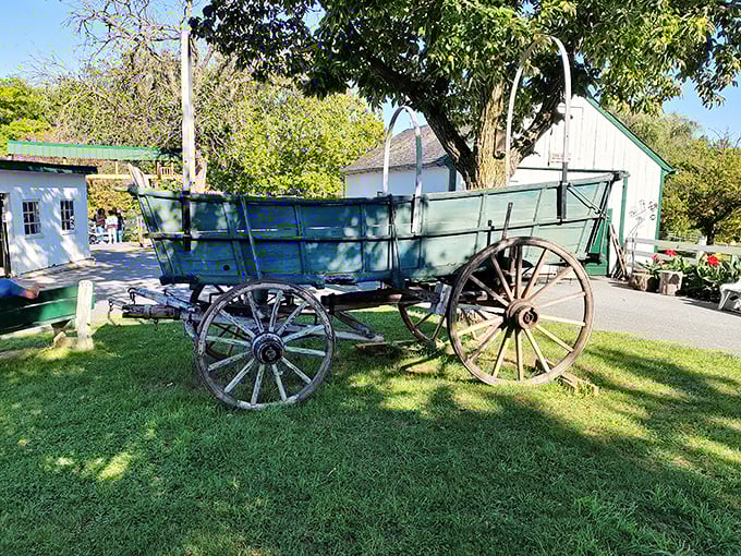 Horse-drawn wagons like this one would have been the original traffic crossing these historic bridges&mdash;a tangible connection to transportation's past.