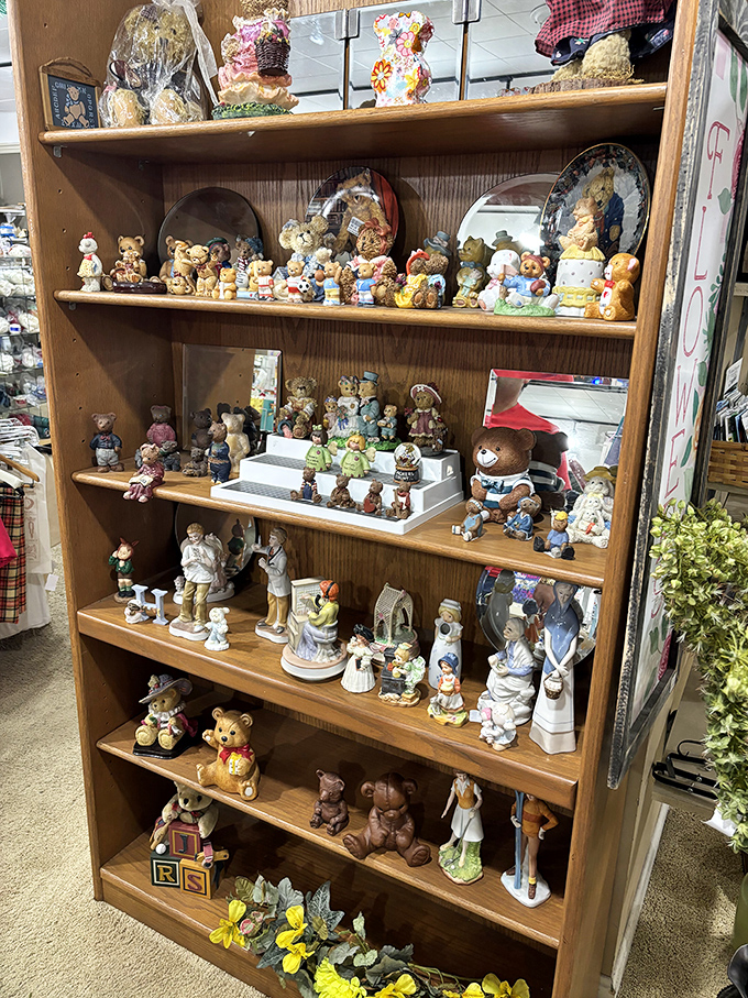 This shelf of figurines and collectibles is where childhood memories and grandmothers' curio cabinets come to find new admirers.