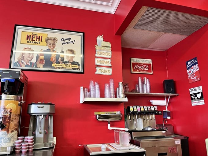 Vintage signs and soda fountain equipment create that perfect nostalgic backdrop, reminding us why diners remain America's most democratic dining rooms.
