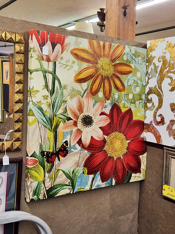 Vibrant blooms that never need watering bring perpetual spring to any wall lucky enough to host this cheerful canvas.