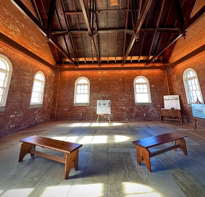 The fog signal building's interior showcases exposed brick and beams that would make any HGTV host swoon.