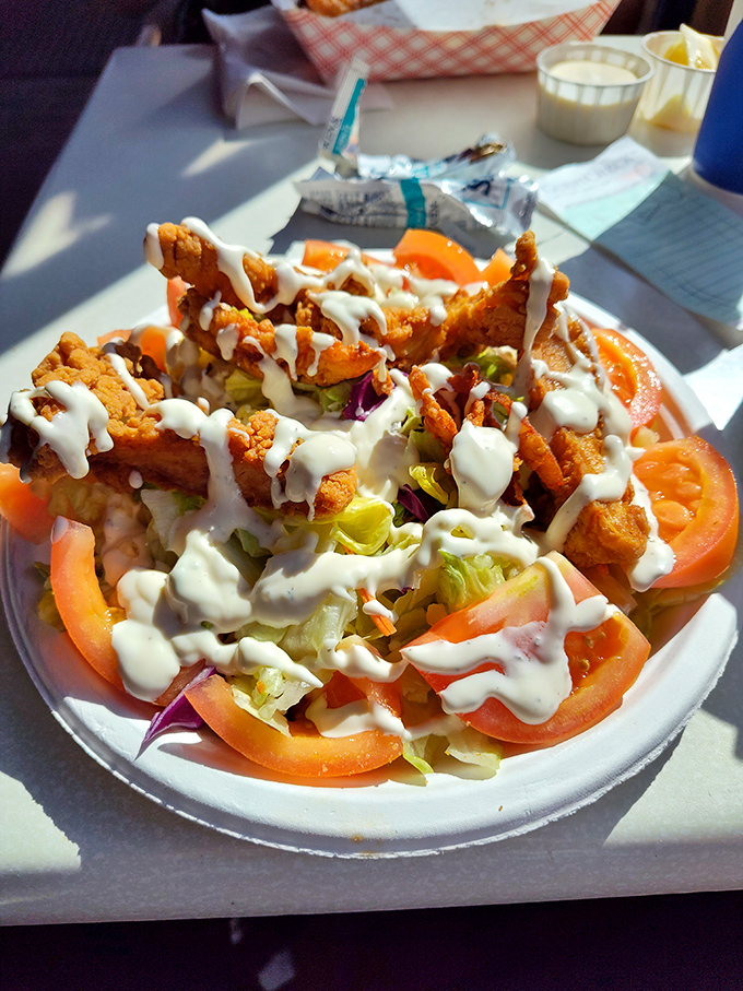This isn't just a salad&mdash;it's crispy chicken finding its purpose atop fresh greens, a compromise between health and happiness.