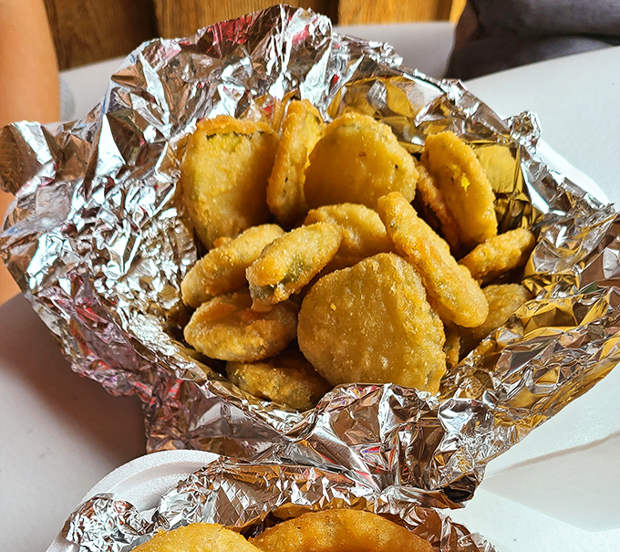 Fried pickle chips that make you wonder why we ever eat pickles any other way. The perfect marriage of sour, salty, and crispy in every bite.