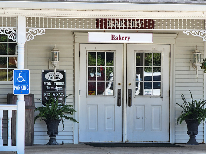 The bakery entrance promises sweet treasures within. Like a portal to a world where calories don't count and everything smells like cinnamon.