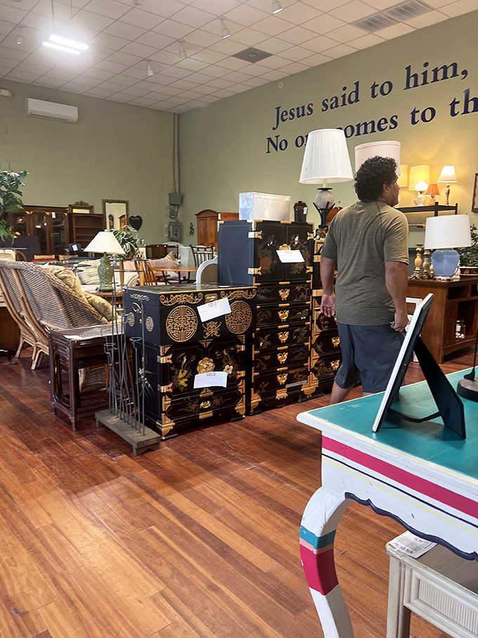 Furniture with character and history. That ornate Asian-inspired cabinet has stories to tell&mdash;and now it's waiting for yours.