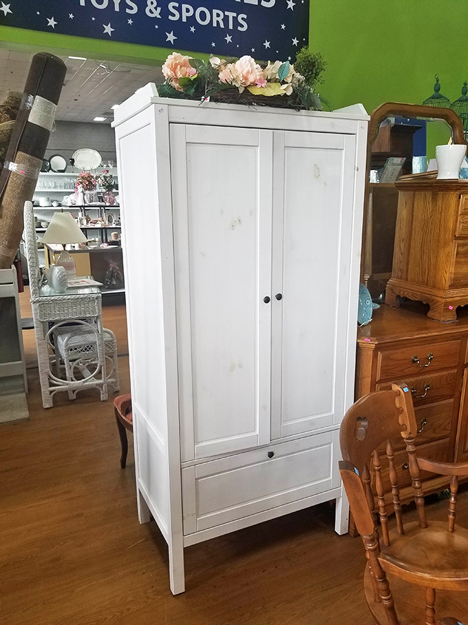 This white armoire isn't just storage&mdash;it's the wardrobe that might actually lead to Narnia, or at least to better-organized seasonal clothing.