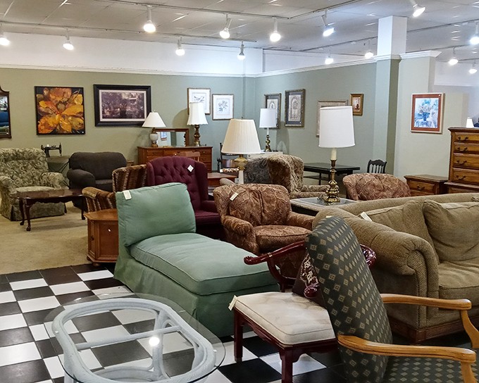 The furniture section resembles a living room time machine, with each piece holding the imprint of conversations and quiet moments past.