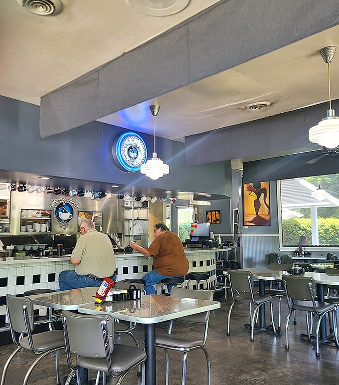 Counter seating&mdash;where breakfast aficionados gather to watch the morning ballet of spatulas and coffee pots in action.