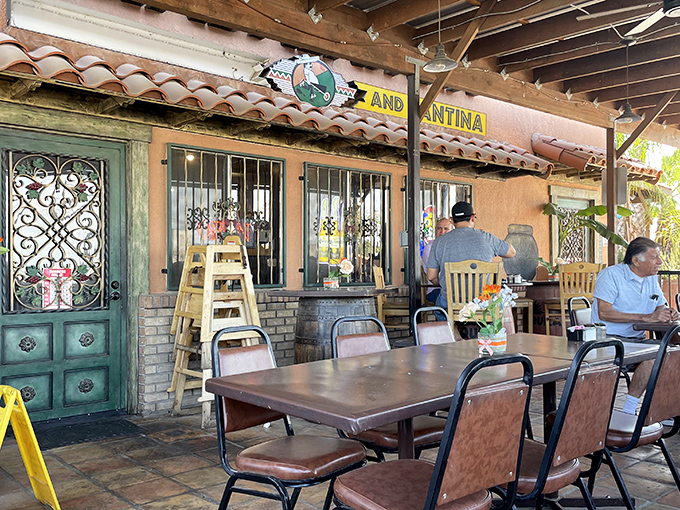 The outdoor patio with its wrought iron details and terracotta tiles doesn't just offer fresh air&mdash;it offers a slice of California-meets-Mexico ambiance.
