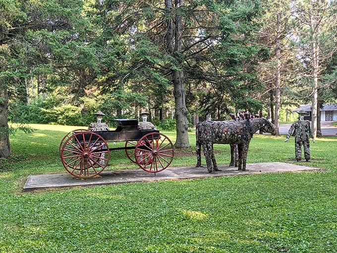 This horse and wagon combo looks ready for a countryside jaunt that will never actually begin—the ultimate staycation.