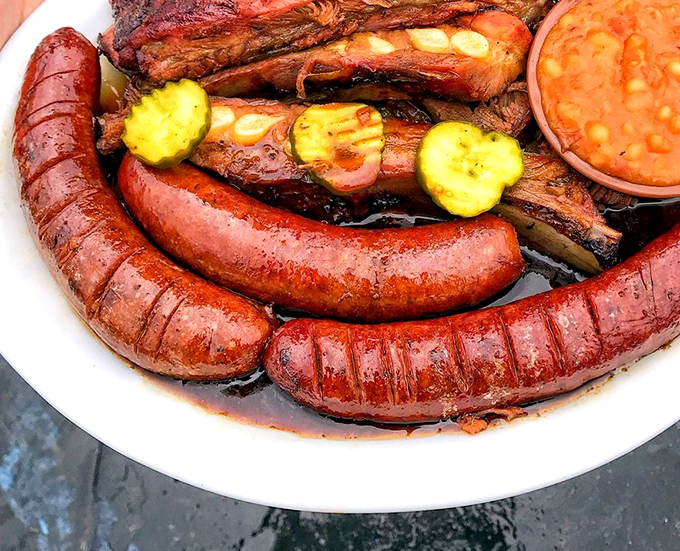 Hot links that snap when you bite them—the barbecue equivalent of nature's warning colors saying "I'm delicious but proceed with caution."
