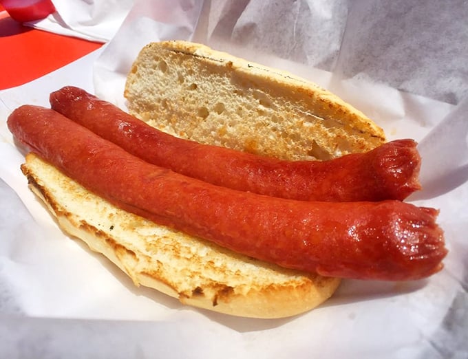 Even the hot dogs get the ocean treatment here – plump, juicy, and served with bread that knows its supporting role.