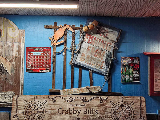 Wall decor that tells stories of the sea&mdash;where every weathered sign and crab illustration adds to the authentic coastal experience.