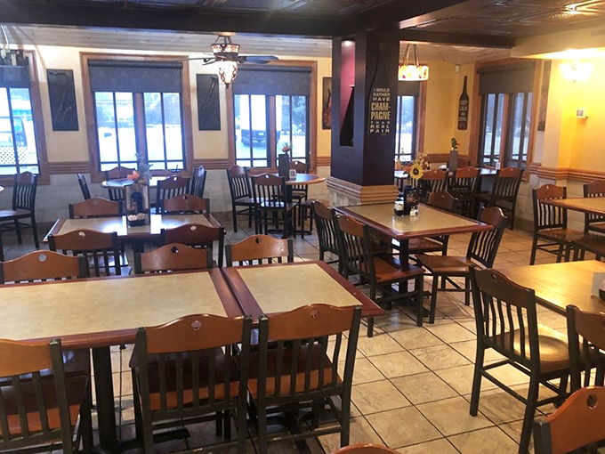 The spacious dining room welcomes families and friends to linger over meals worth savoring slowly.