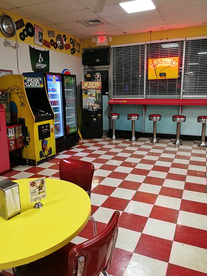 An arcade game and diner stools &ndash; because nothing pairs with hot dogs like nostalgia and Pac-Man.