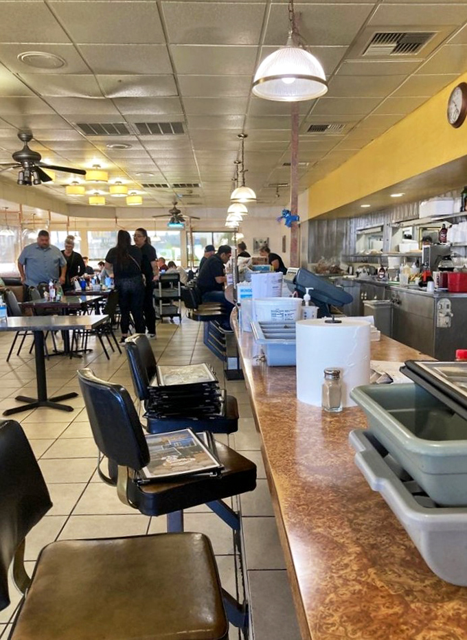 The counter seats&mdash;where breakfast solo artists perform their morning rituals while watching the kitchen's choreographed chaos create edible masterpieces.