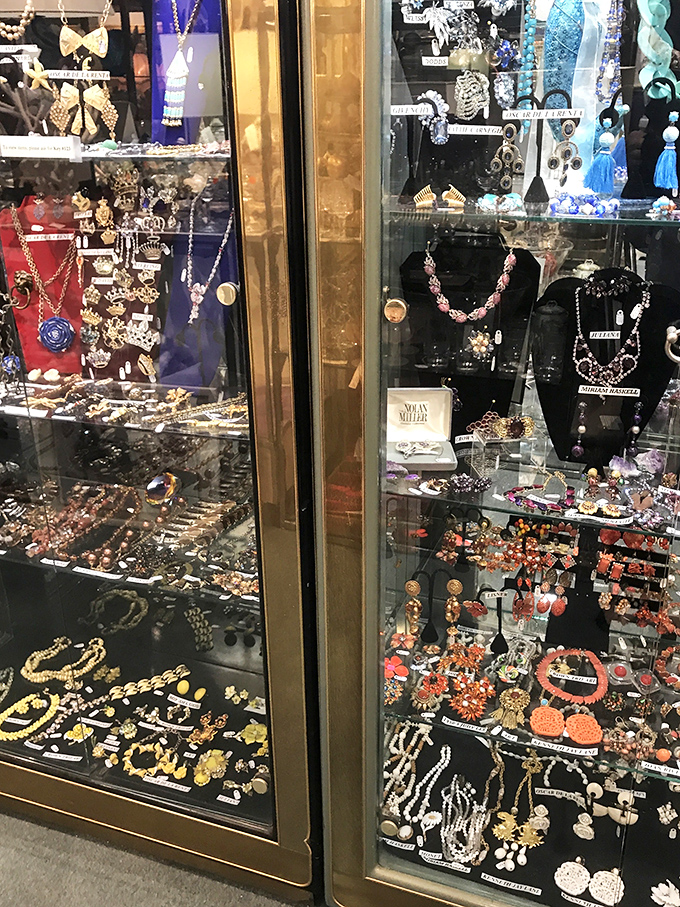 Jewelry cases glitter with possibilities—vintage brooches, necklaces and rings that carry stories from decades of special occasions and celebrations.