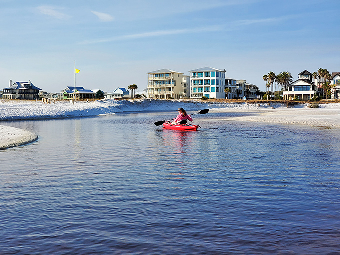 Exploring where freshwater meets salt. Kayaking the outfall channels gives you front-row seats to one of nature's rarest geological performances.
