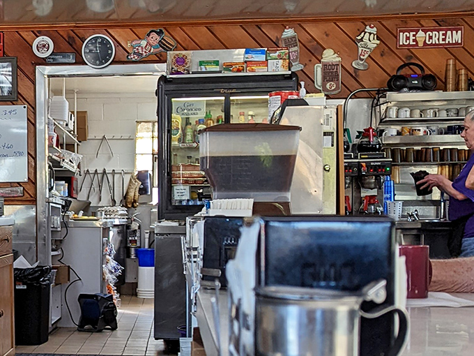 The kitchen &ndash; small but mighty, where breakfast magic happens without pretense or unnecessary flourish.