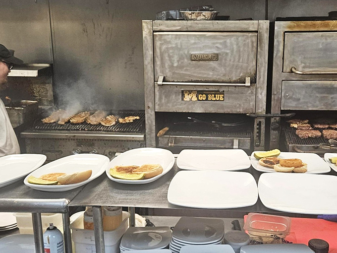Behind the scenes, skilled cooks work their magic on professional grills, creating barbecue perfection daily.