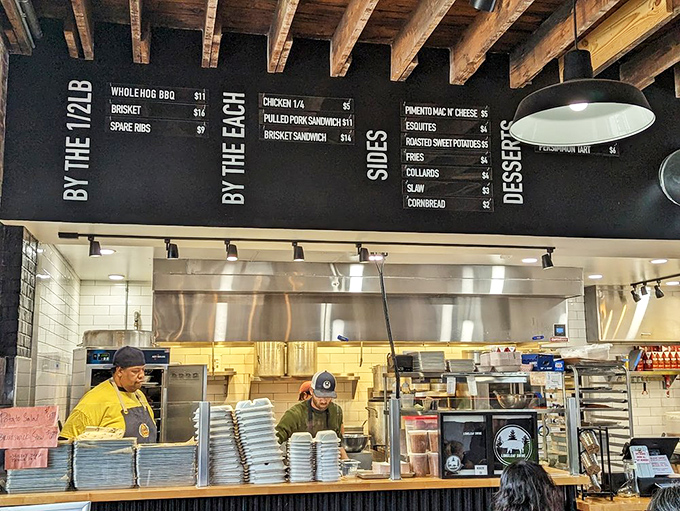 Where the magic happens &ndash; the open kitchen layout lets you witness the choreographed dance of smoke, meat, and fire.