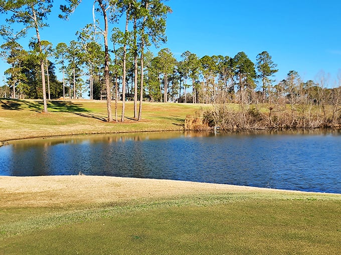 Water hazards never looked so inviting as this peaceful pond on the golf course. Even duffers don't mind losing a ball to such picturesque surroundings.