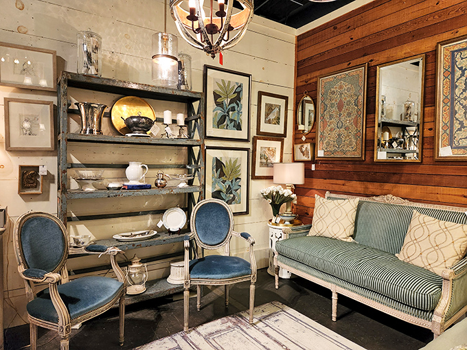 This isn't just furniture&mdash;it's a masterclass in blue and cream textiles that transforms a simple seating arrangement into a statement.