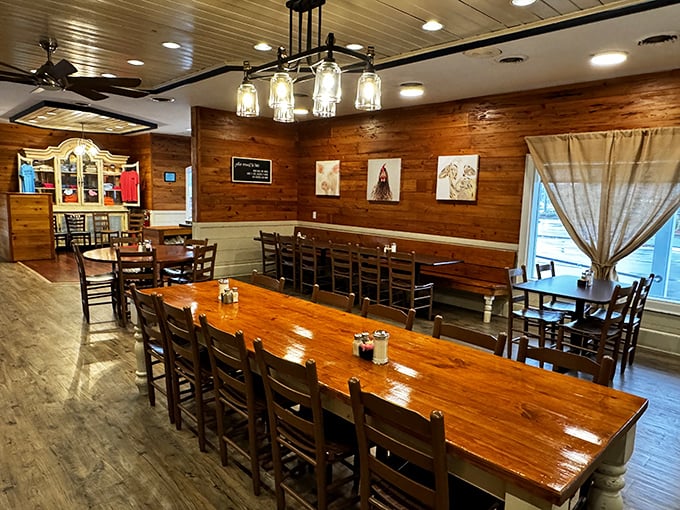 That long communal table isn't just furniture &ndash; it's an invitation to make new friends over plates of Southern comfort food.