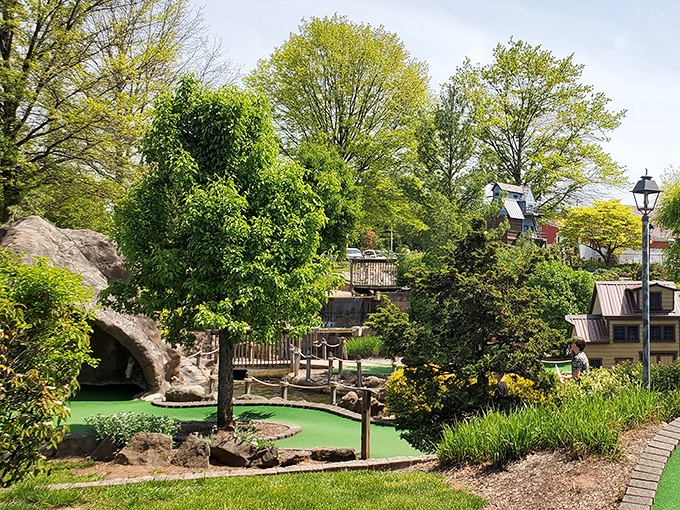 Mini-golf paradise where families work up an appetite for what comes next. The ice cream motivation improves putting accuracy by 37%.