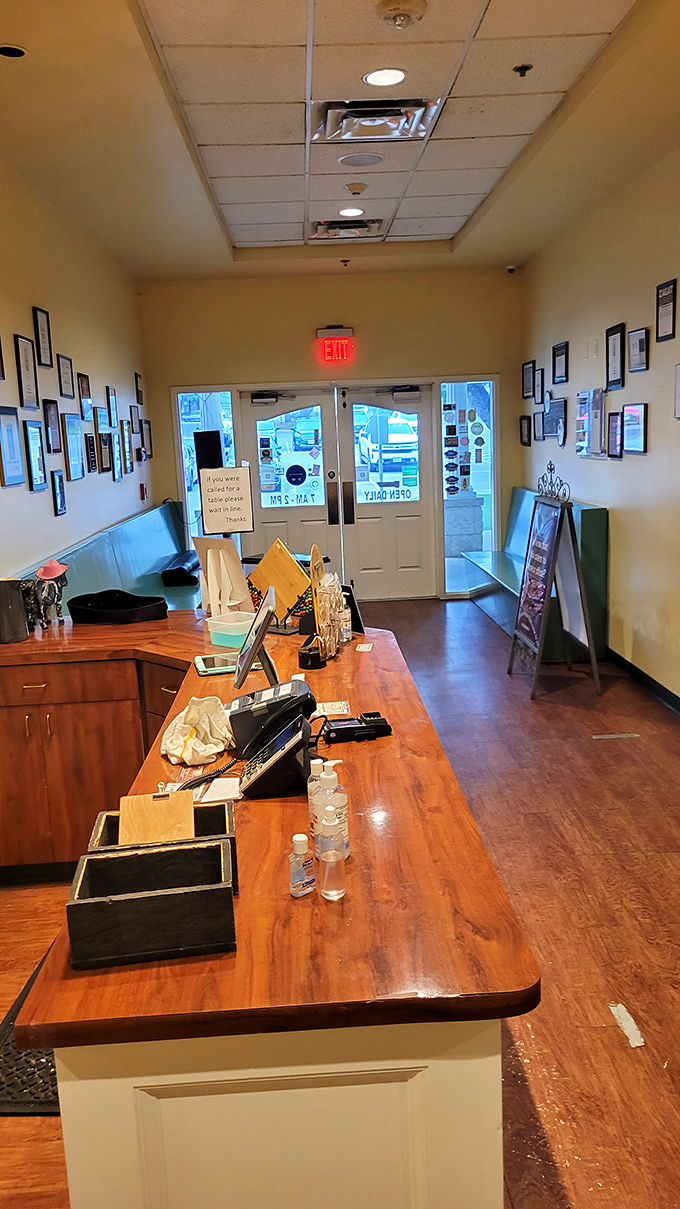 Where breakfast dreams begin: the command center of pancake operations. Behind this counter, flour becomes art.