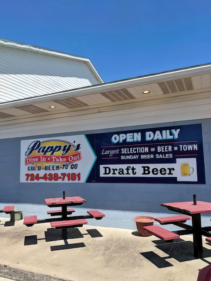 Outdoor picnic tables under blue skies offer the perfect spot for enjoying your hoagie with a side of sunshine.