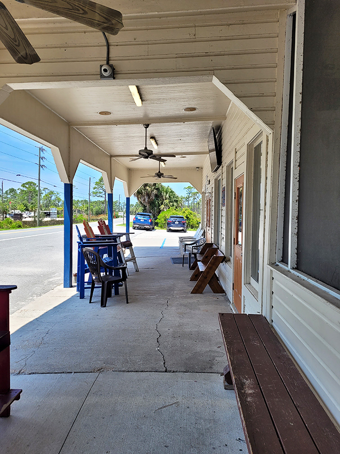 The front porch offers a place to wait, chat with strangers, or just contemplate how good those oysters are going to taste.