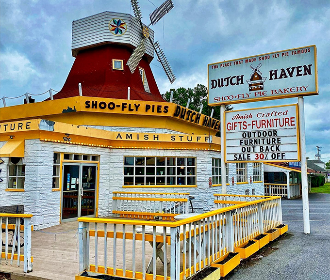 That yellow-trimmed windmill isn't subtle, but subtlety never tasted as good as what's waiting inside this Pennsylvania Dutch landmark.