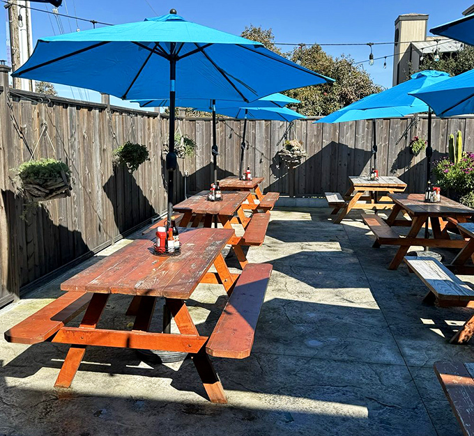 The outdoor patio where you can pretend you're dining seaside, minus the aggressive seagulls.