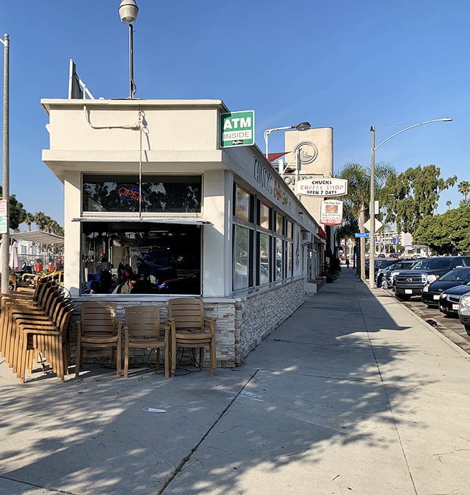 Morning sunshine illuminates this Long Beach institution. The outdoor seating area is perfect for people-watching with your pancakes.