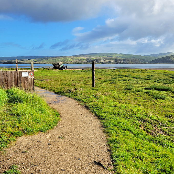 A welcoming path leads visitors to maritime history. The journey to the shipwreck is as serene as the destination itself.