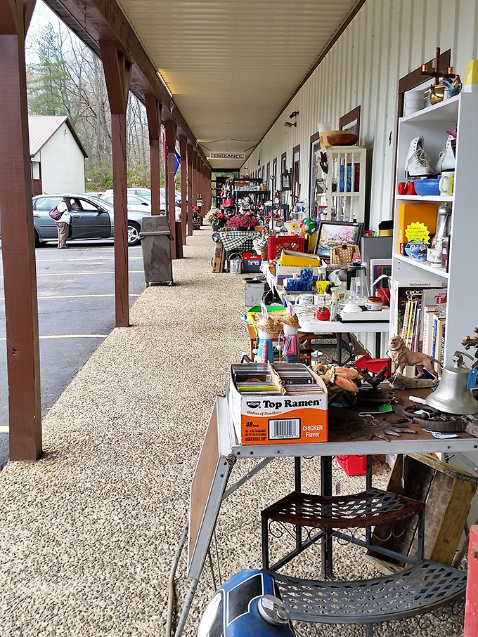 The covered patio extends the treasure hunt outdoors, where even the fresh air seems seasoned with vintage charm.
