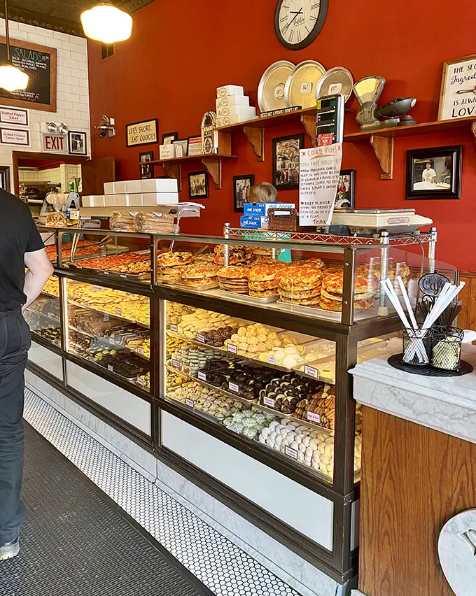 The display case that launched a thousand cravings. Rows of Italian cookies and pastries await their fate &ndash; becoming someone's best decision of the day.