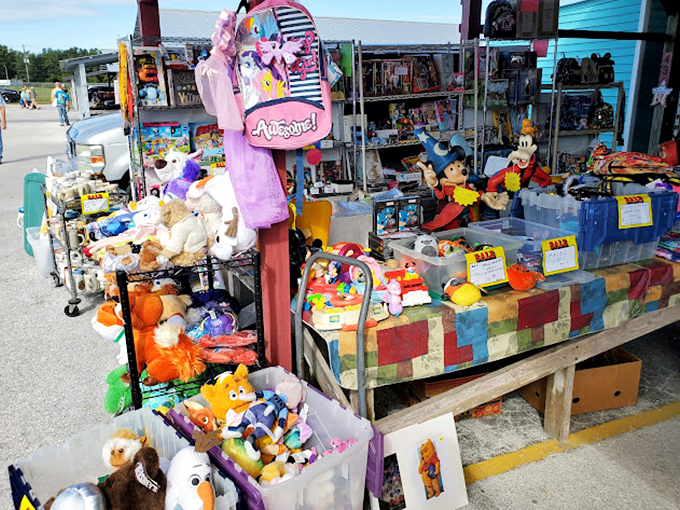 Stuffed animals and character toys create a nostalgic menagerie, each plush face telling the story of a different era of childhood joy.