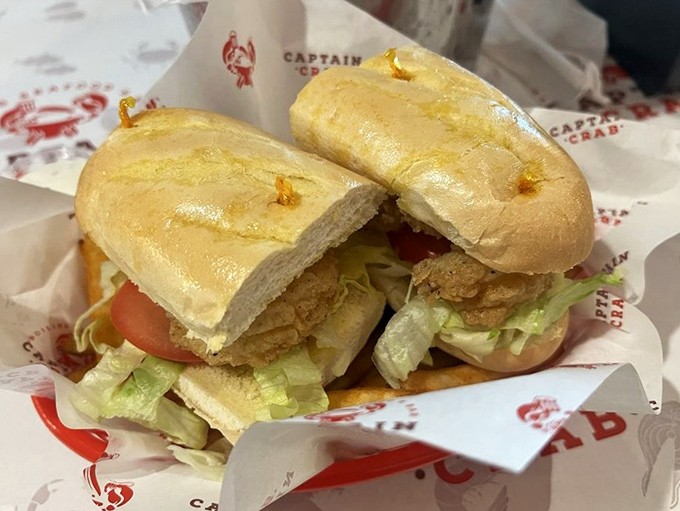 A po' boy that's rich in flavor&mdash;crispy seafood, fresh veggies, and bread that knows its supporting role. Sandwich architecture at its finest.
