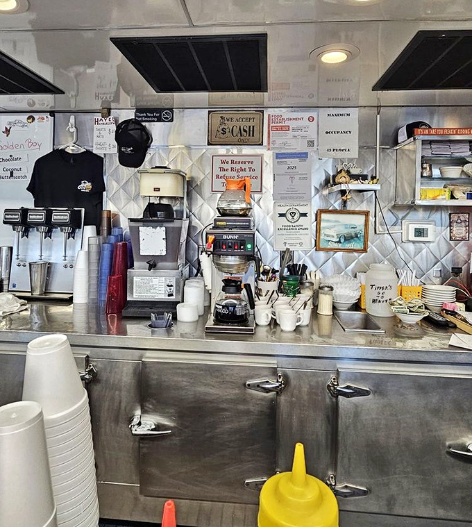 Coffee station standing ready for duty, because what's a classic diner without a steady stream of caffeine to fuel the conversation?